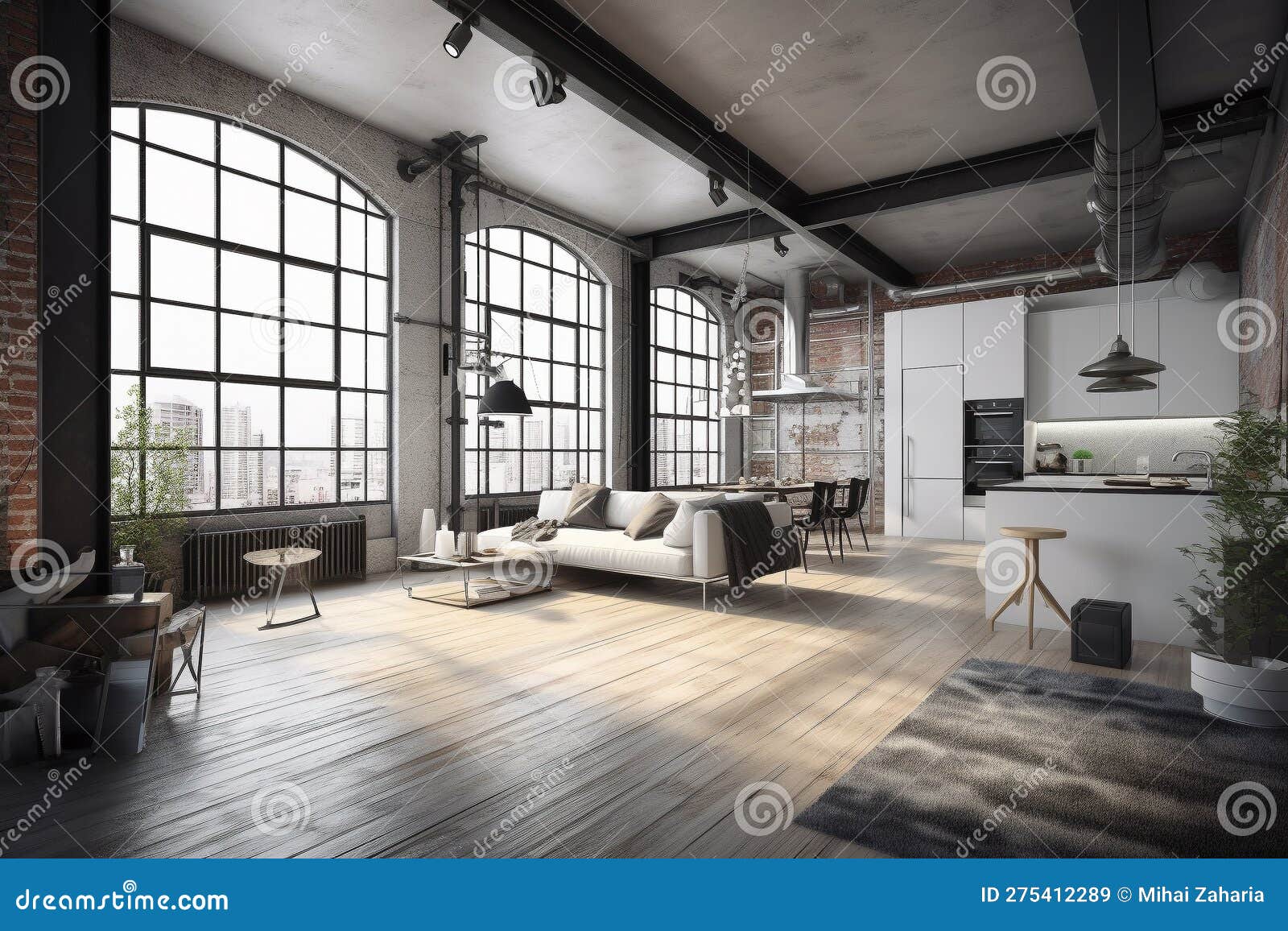 Modern Interior Design, a Big Loft Space. Generative AI Stock ...