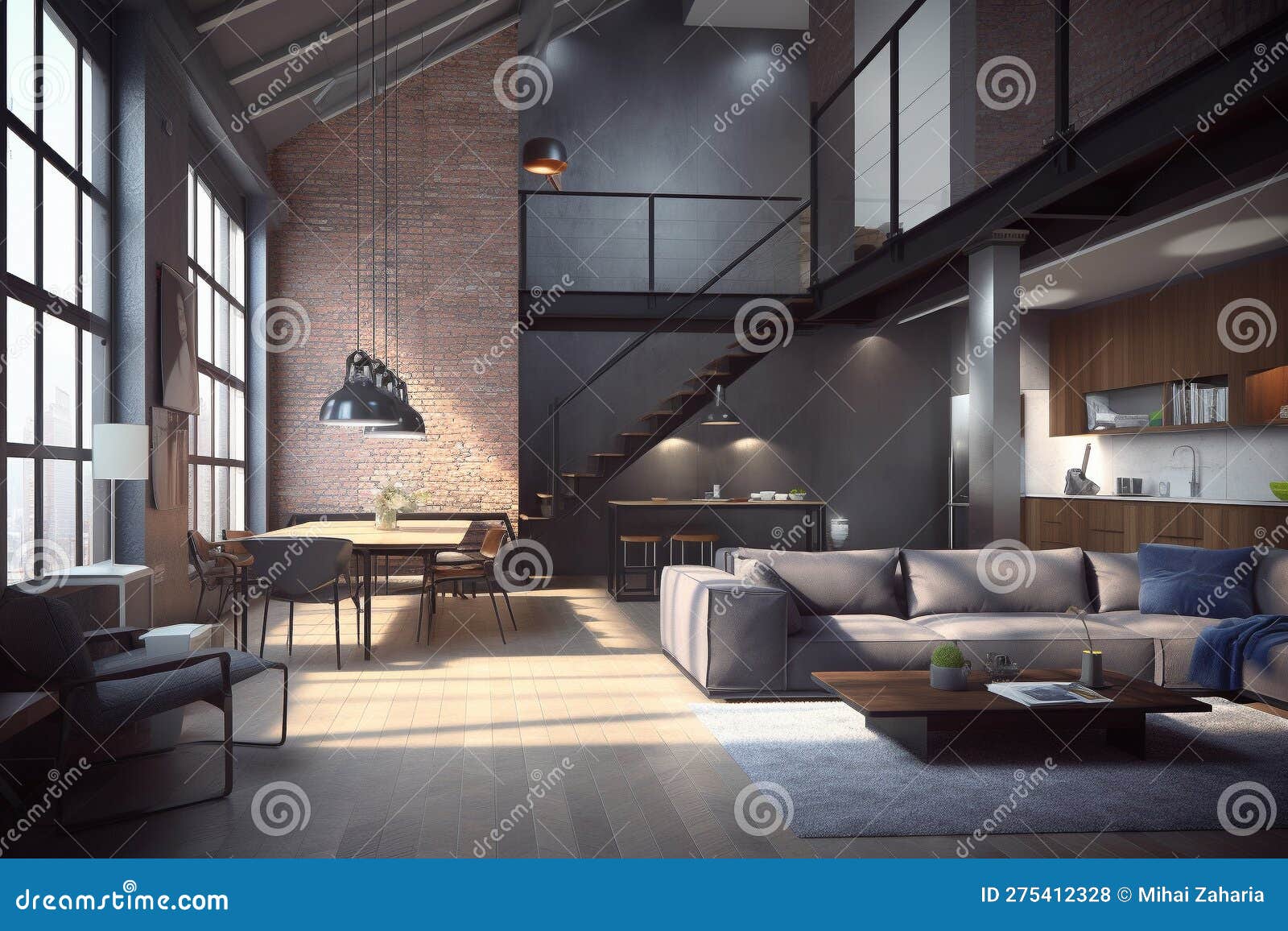 Modern Interior Design, a Big Loft Space. Generative AI Stock ...