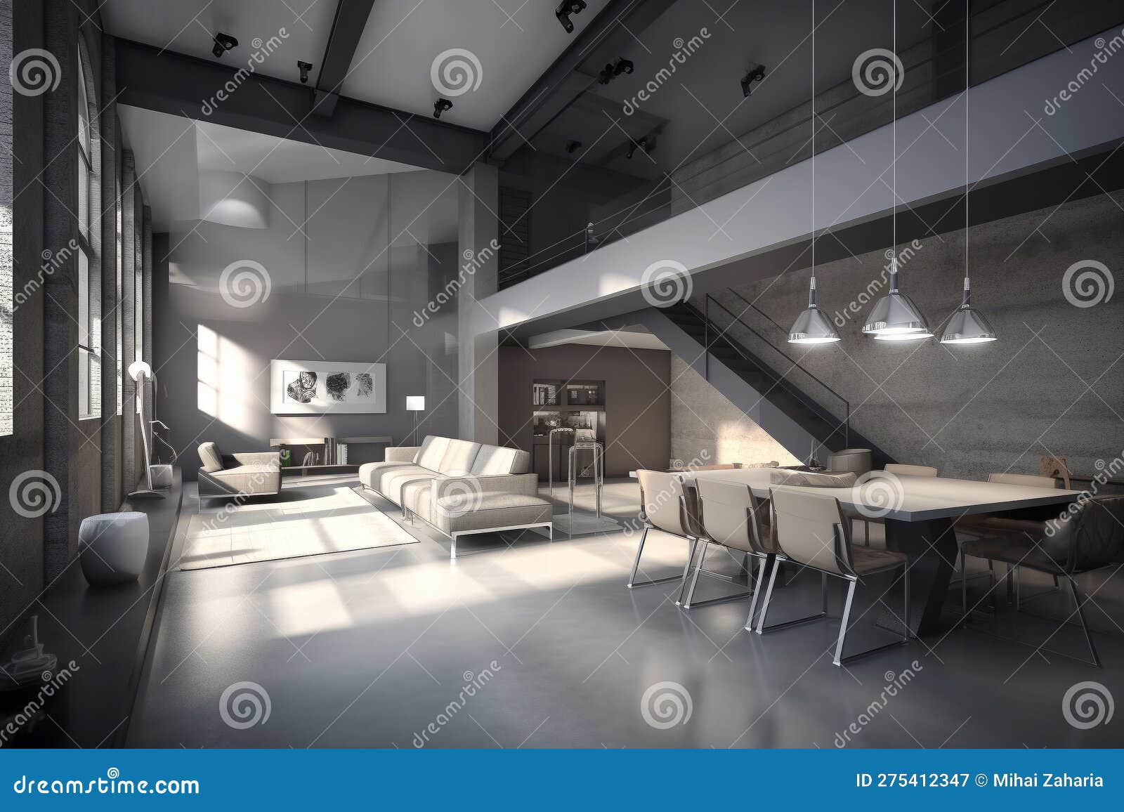 Modern Interior Design, a Big Loft Space. Generative AI Stock ...