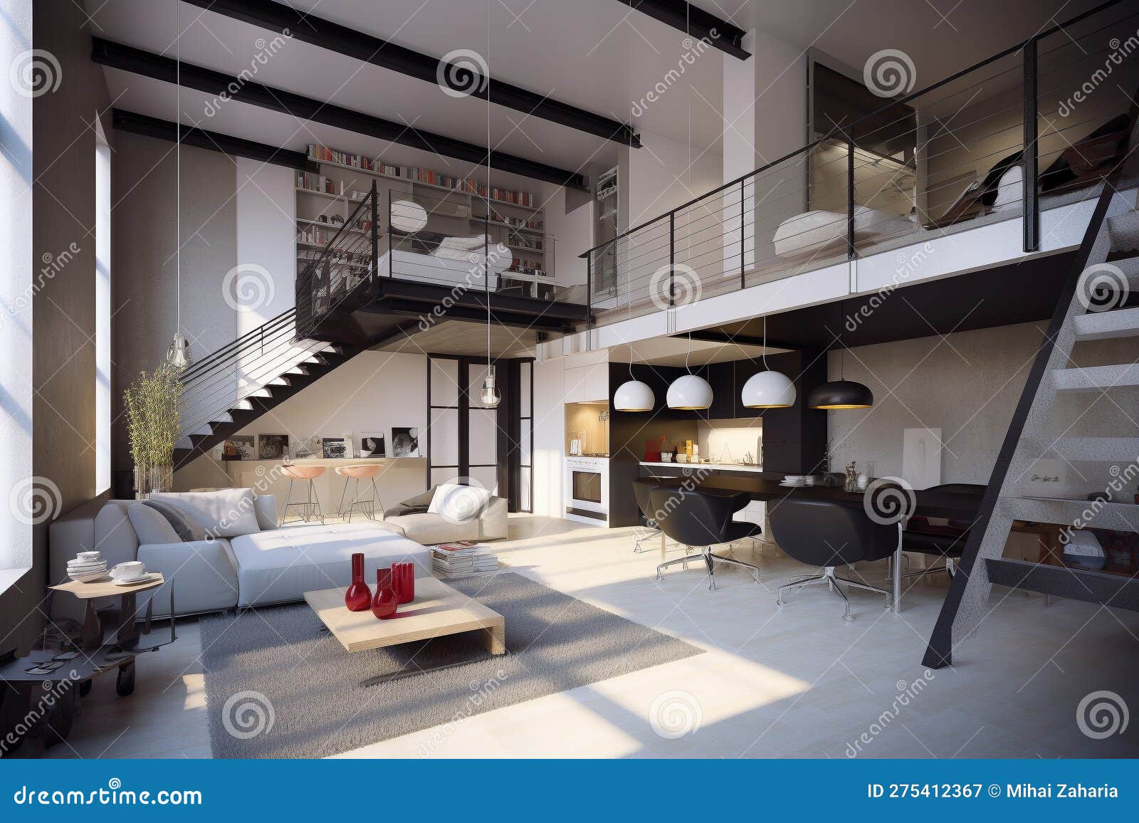 Modern Interior Design, a Big Loft Space. Generative AI Stock ...