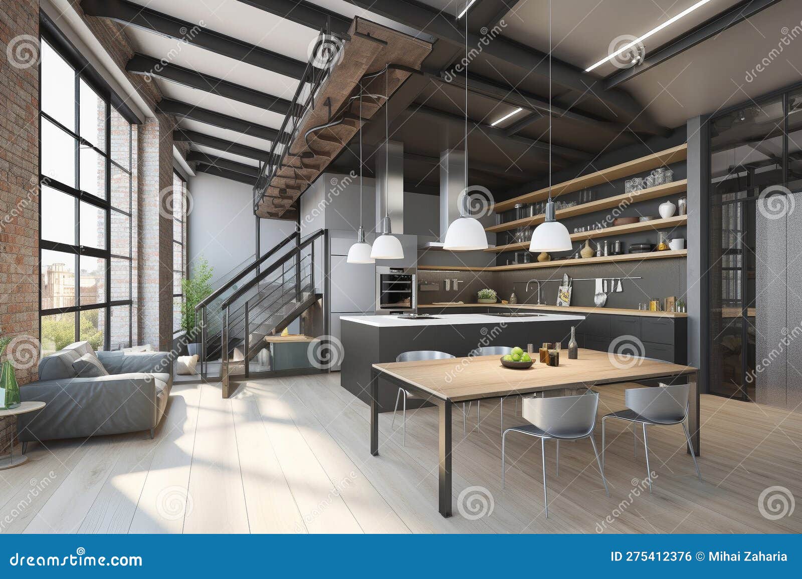 Modern Interior Design, a Big Loft Space. Generative AI Stock ...