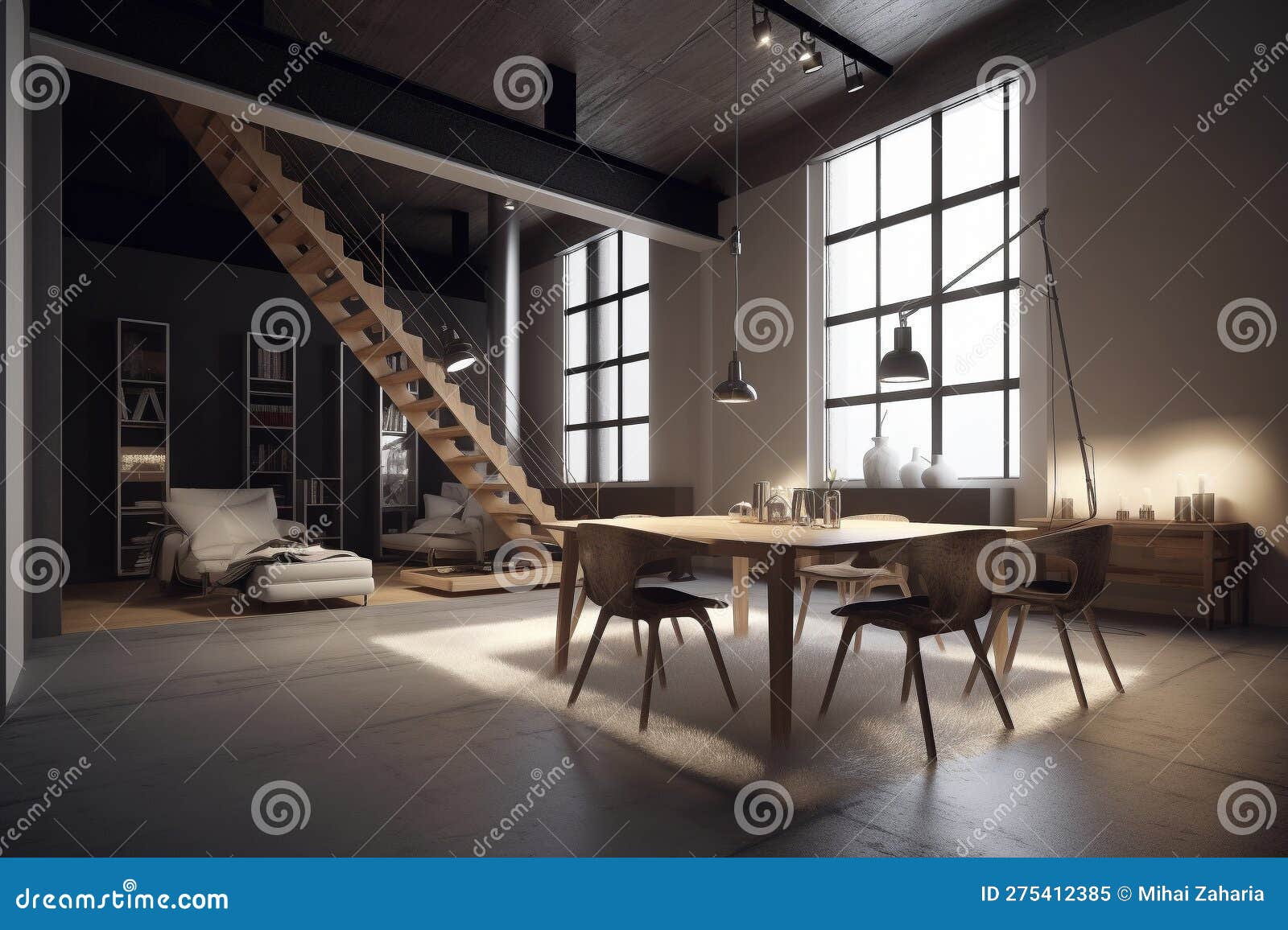 Modern Interior Design, a Big Loft Space. Generative AI Stock ...