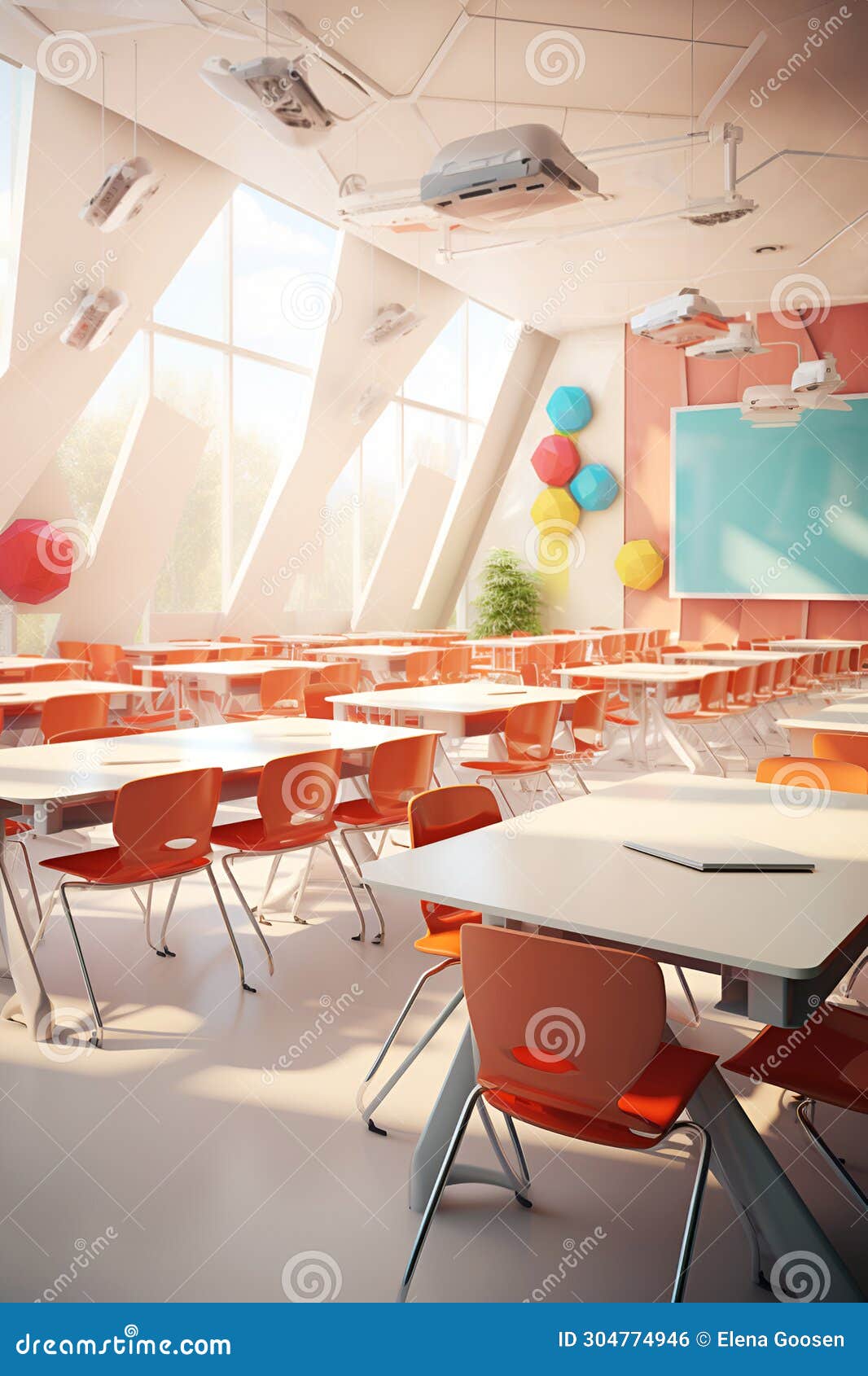 Modern Interior Design Classroom in Bright Colors, Study in School or ...