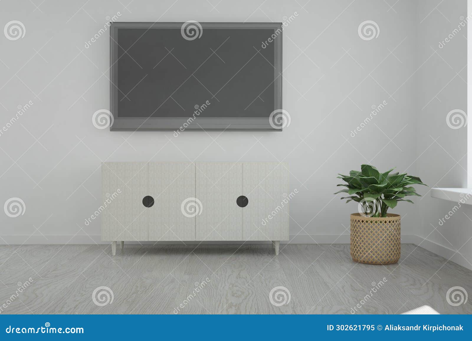 Modern Empty Room with Cupboard and Tv Set Interior Design. 3D ...