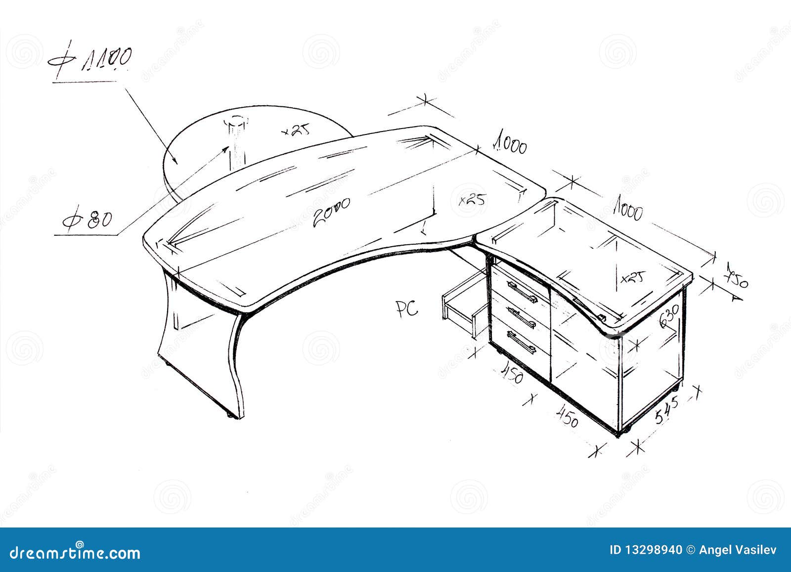 Modern Interior Design Desk Freehand Drawing. Stock Illustration ...