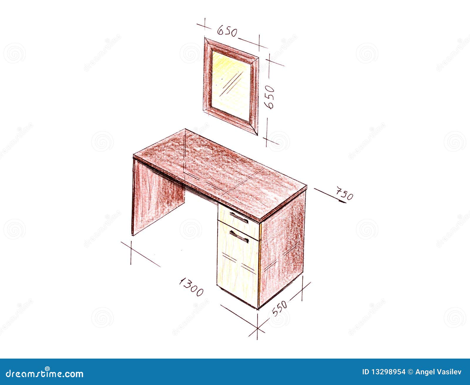 Modern Interior Design Desk Freehand Drawing. Stock Illustration ...