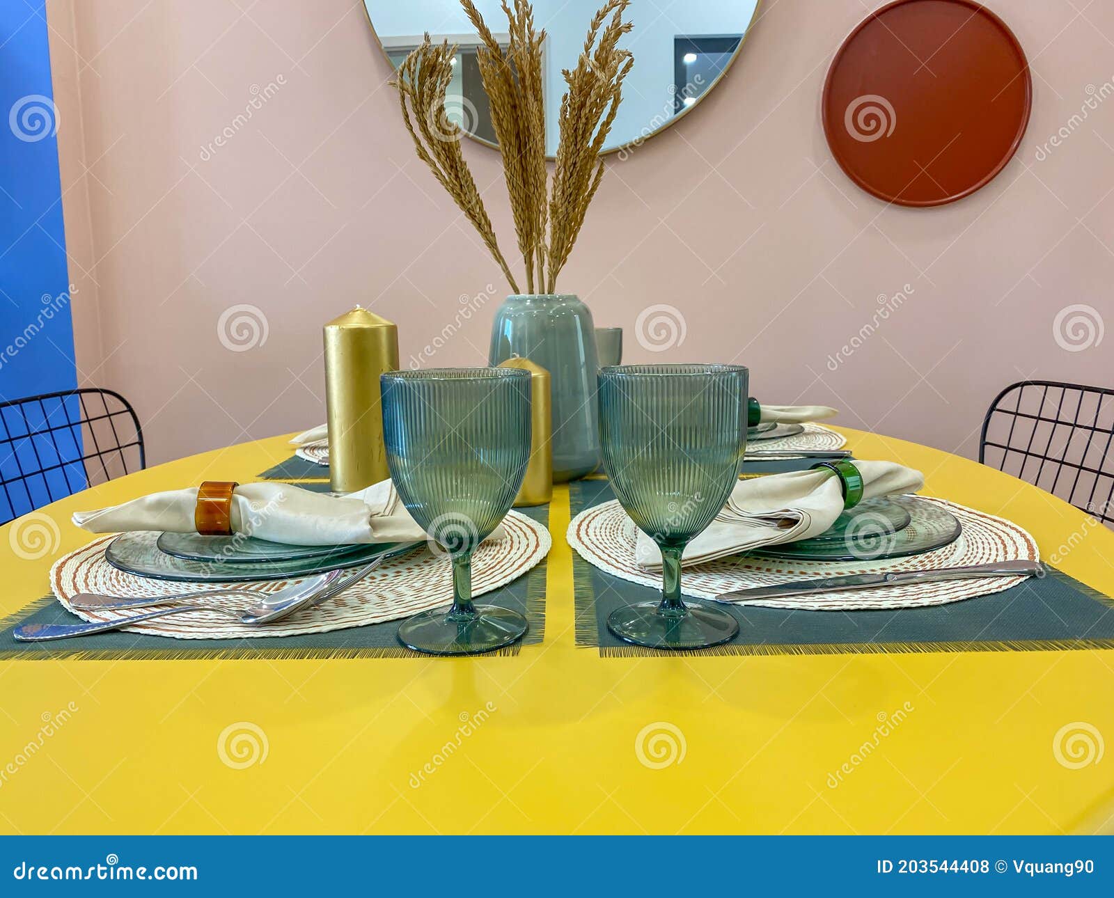 Modern Interior Design of the Dining Table with Cozy Decoration Stock ...