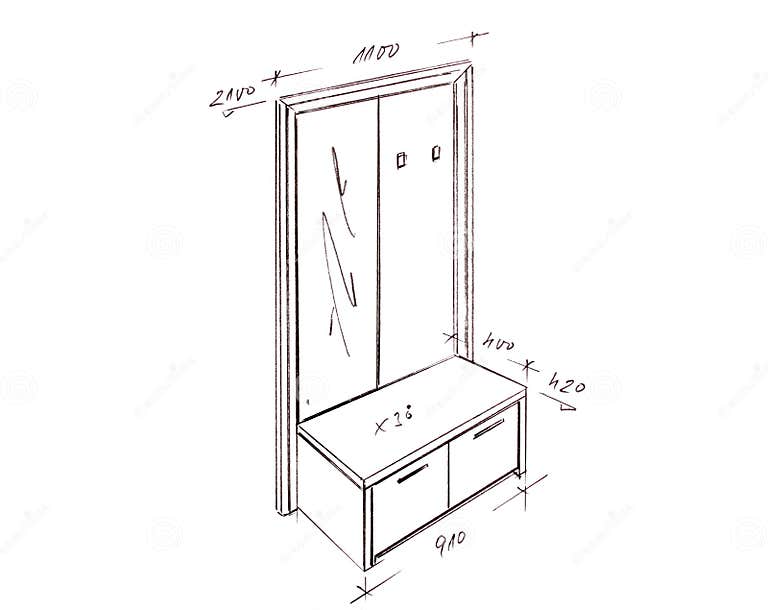 Modern Interior Design Freehand Drawing. Stock Illustration ...