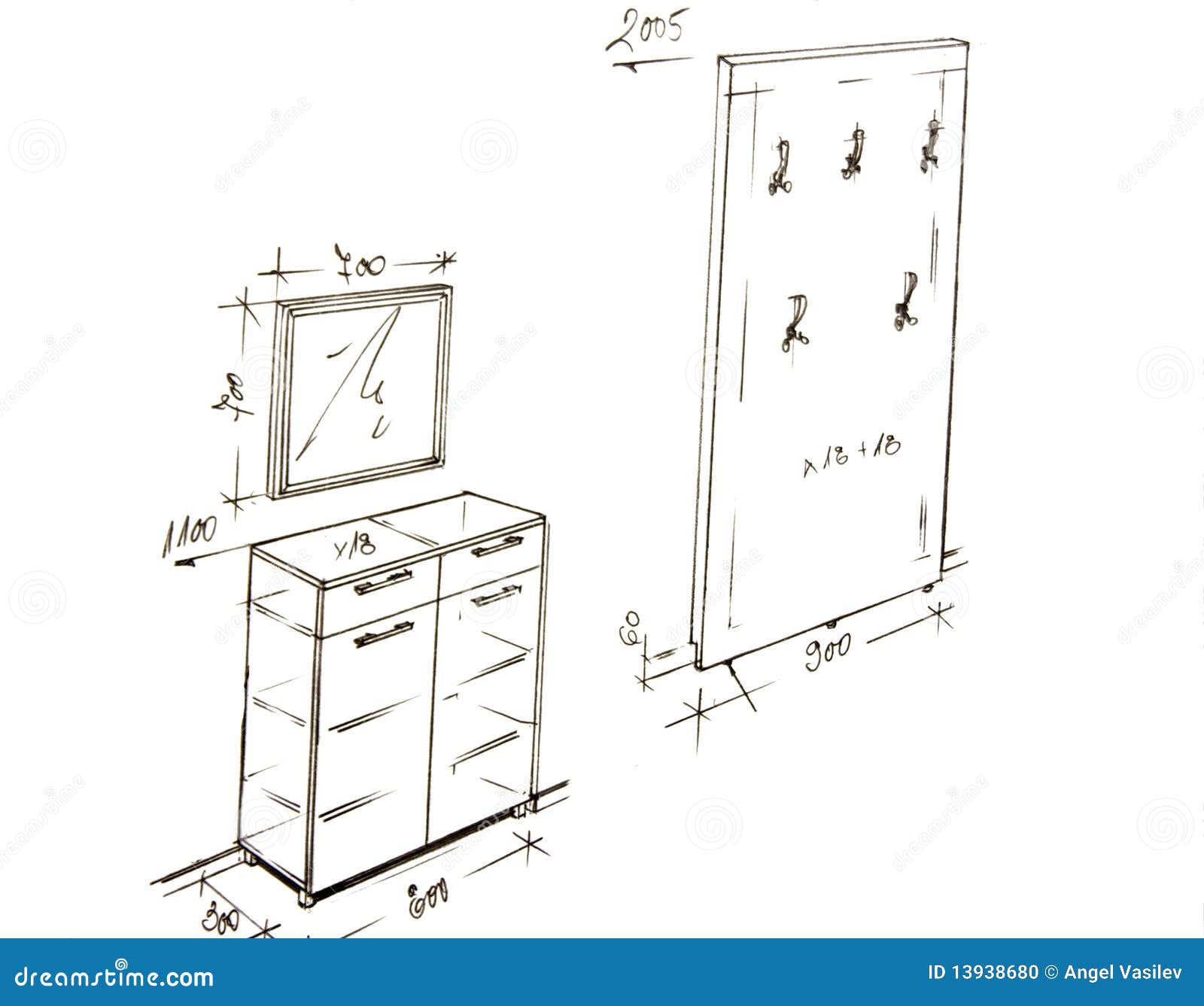 Modern Interior Design Freehand Drawing. Stock Illustration ...