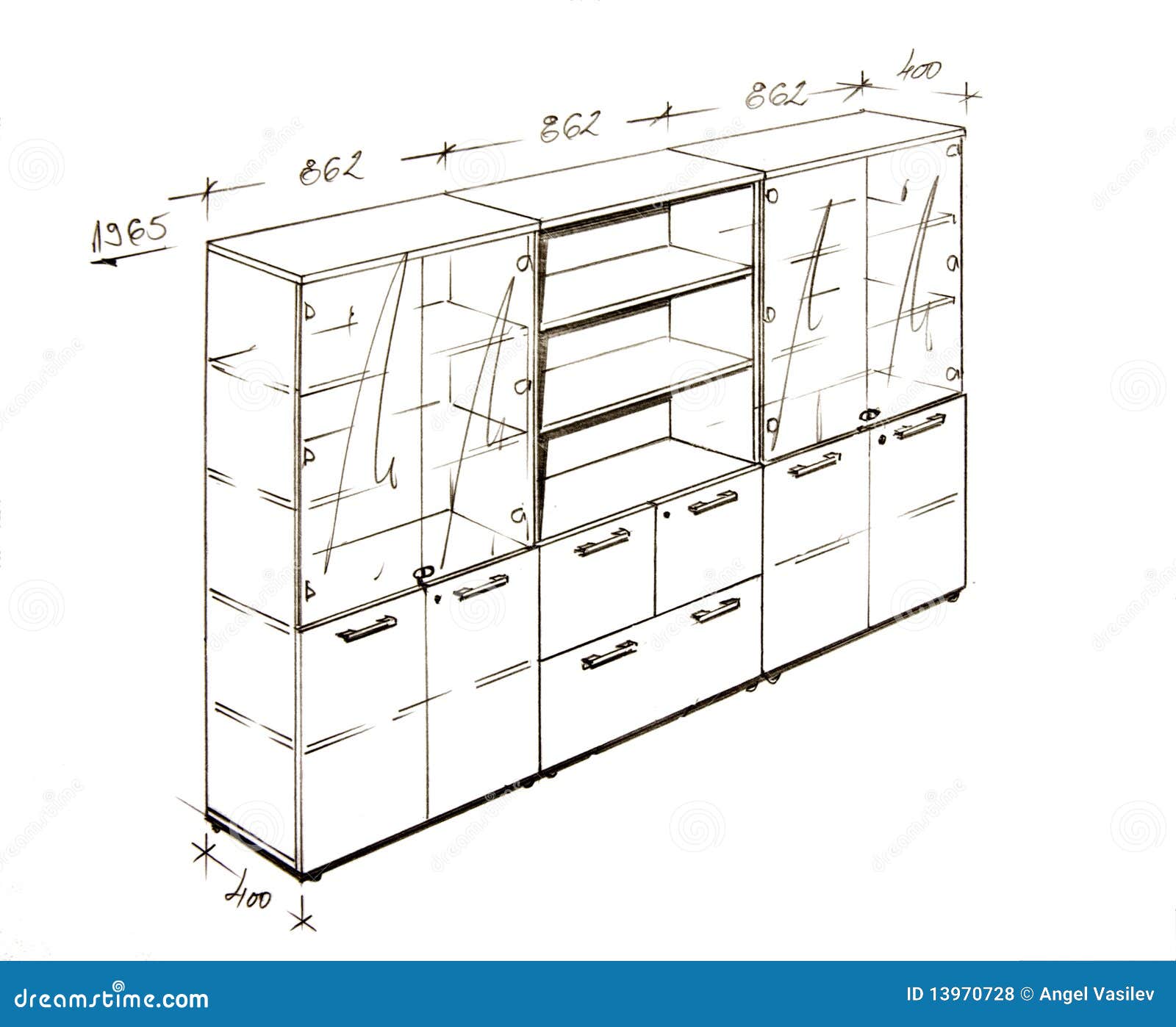 Modern Interior Design Freehand Drawing. Stock Illustration ...