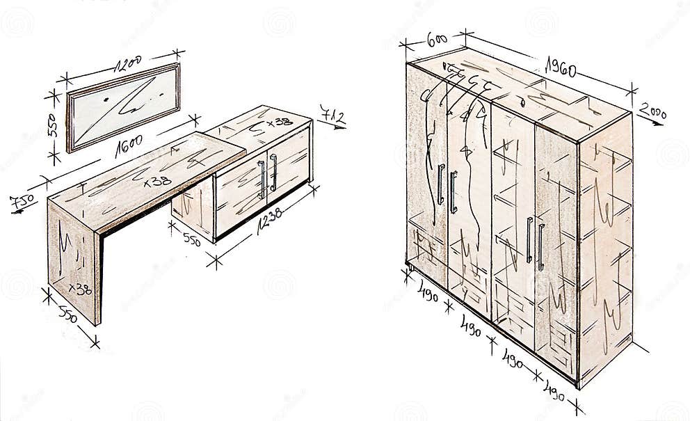 Modern Interior Design Freehand Drawing. Stock Illustration ...