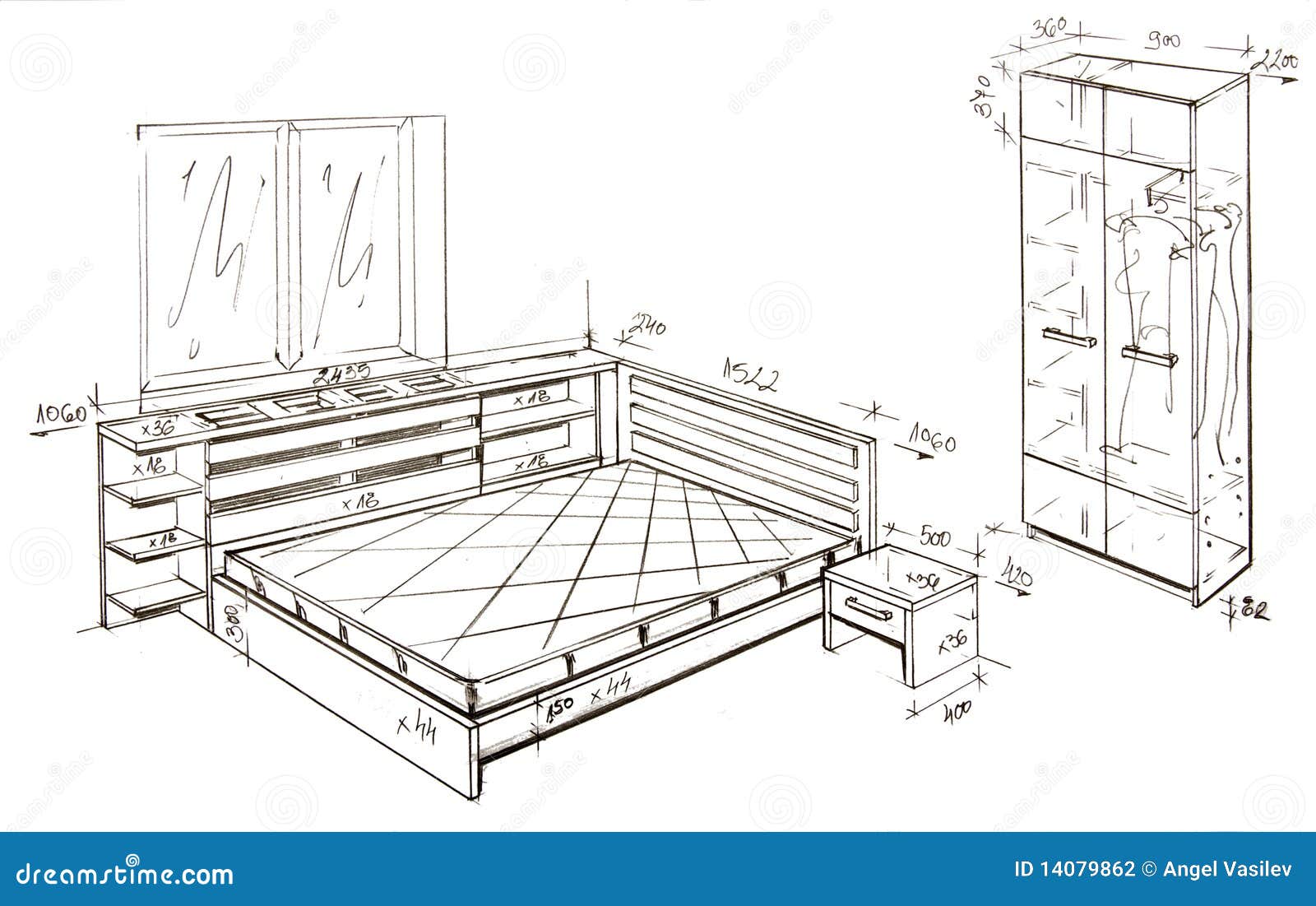 Modern Interior Design Freehand Drawing. Stock Illustration ...