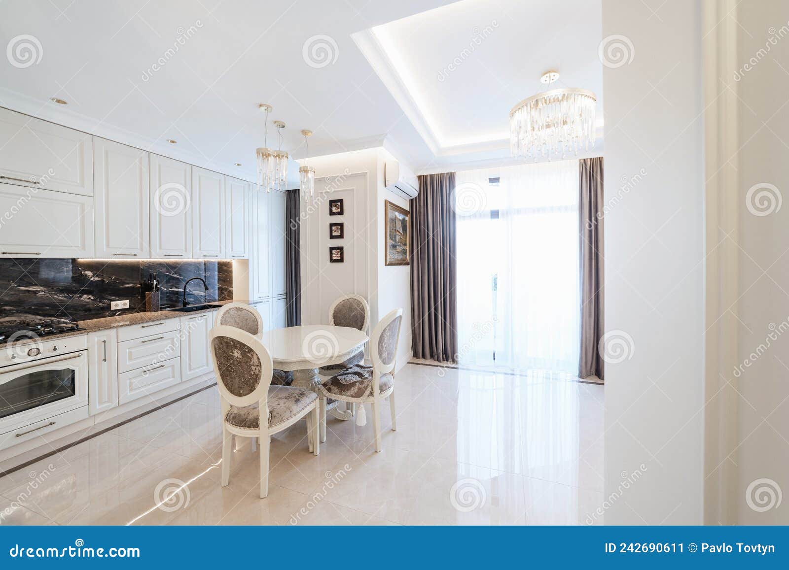 Modern Interior Design of the House. Kitchen with Large Window ...