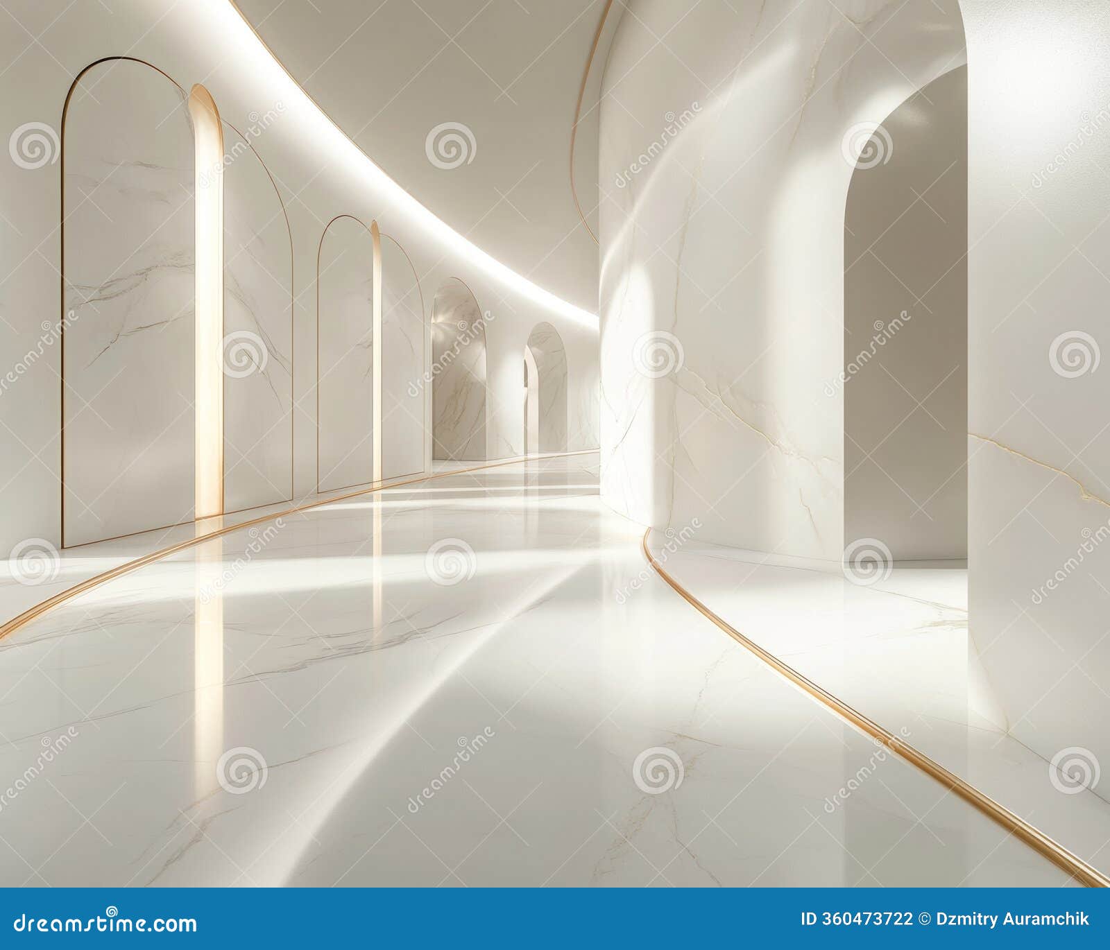A Modern Interior Design with Illuminated Marble Walls and Curved Paths ...