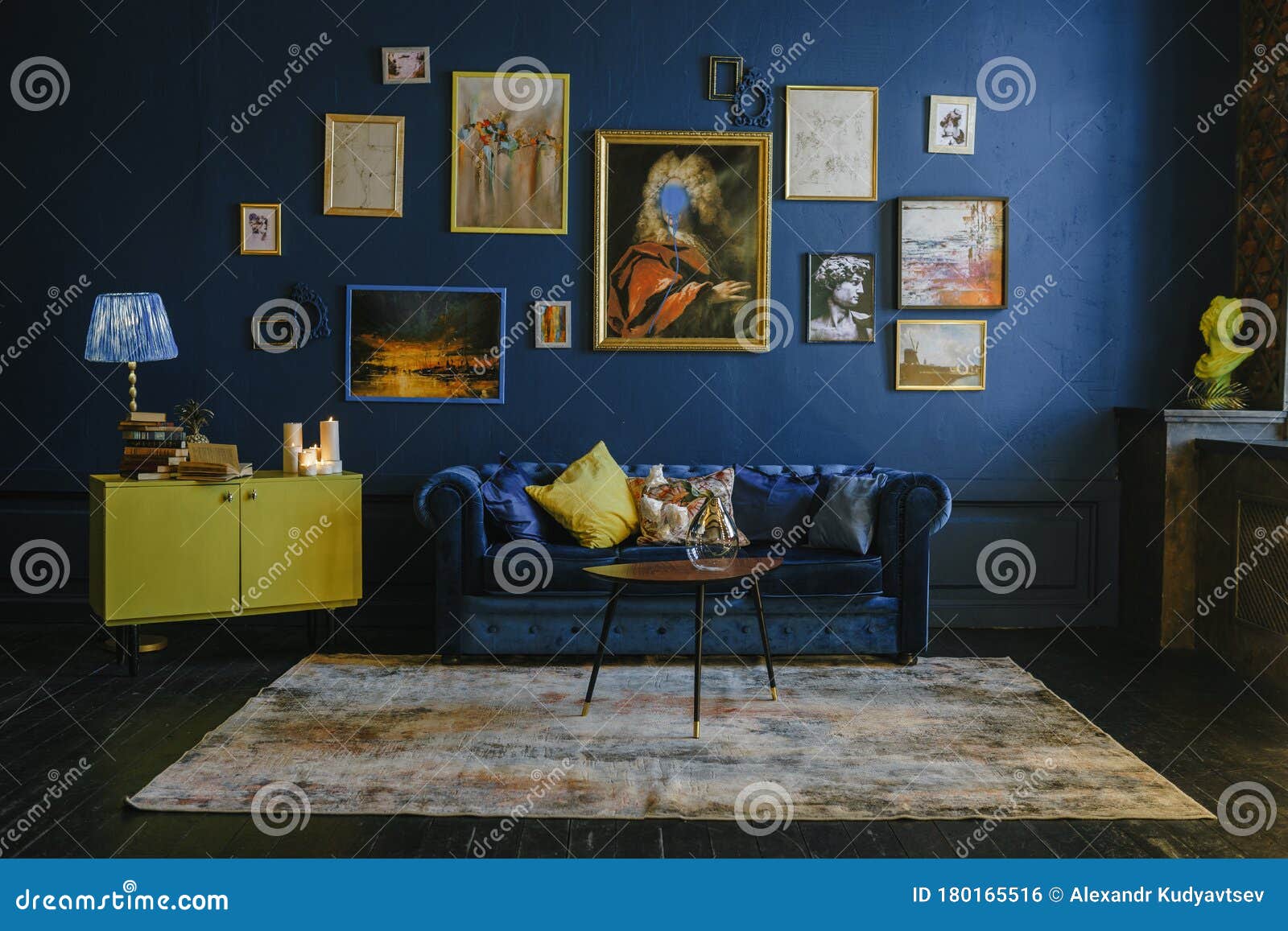 Modern Interior Design in the Loft Style Using Blue Color Editorial ...