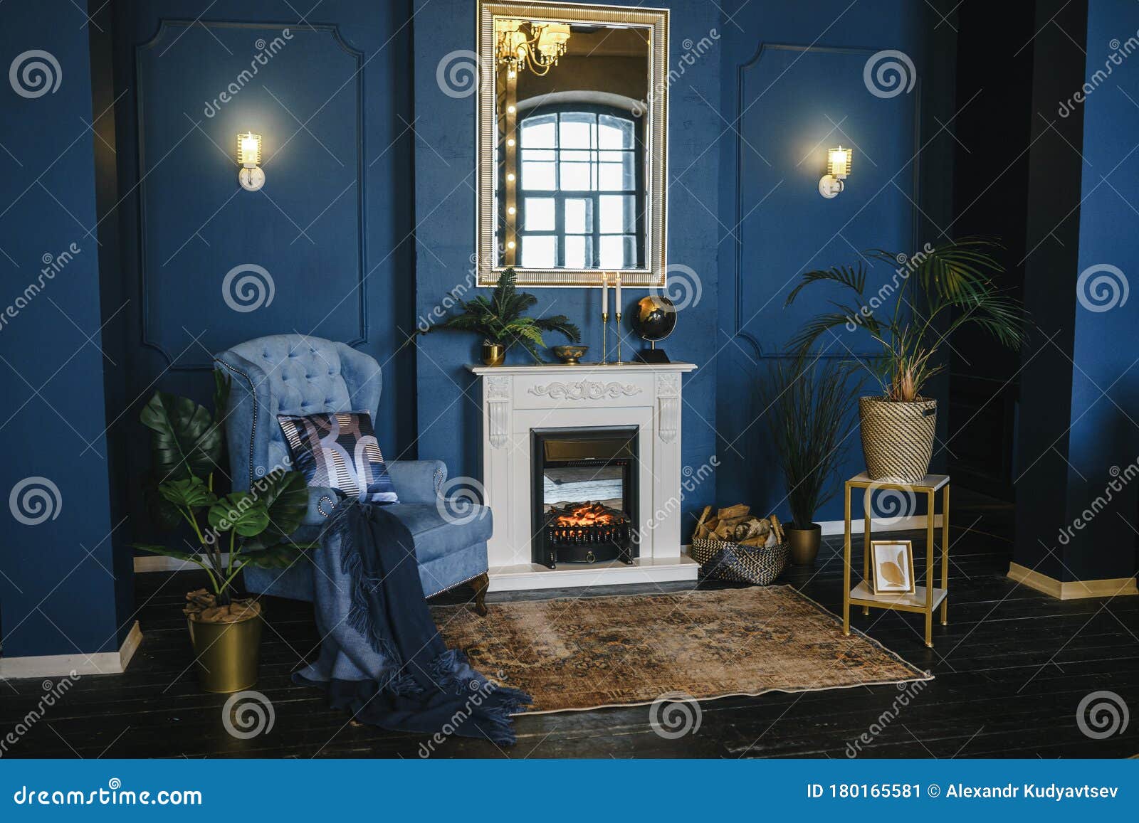 Modern Interior Design in the Loft Style Using Blue Color Stock Image ...