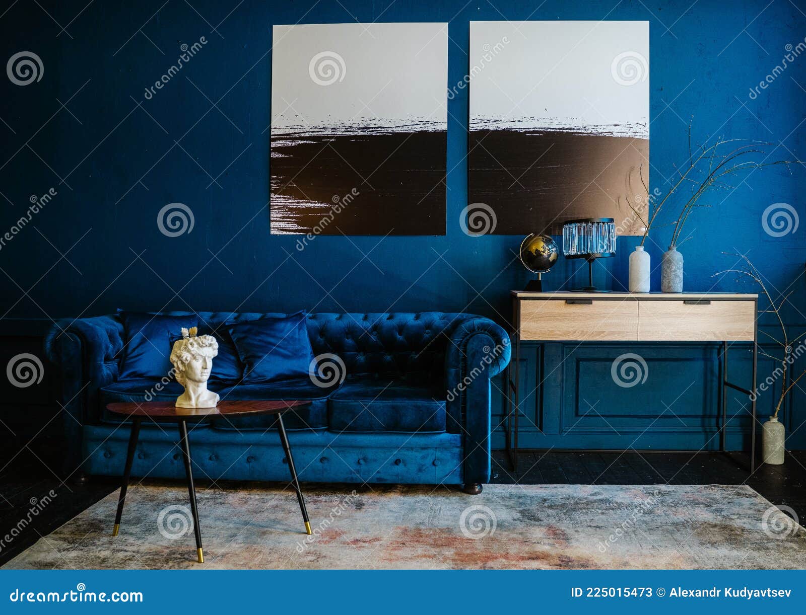 Modern Interior Design in the Loft Style Using Blue Color Stock Image ...