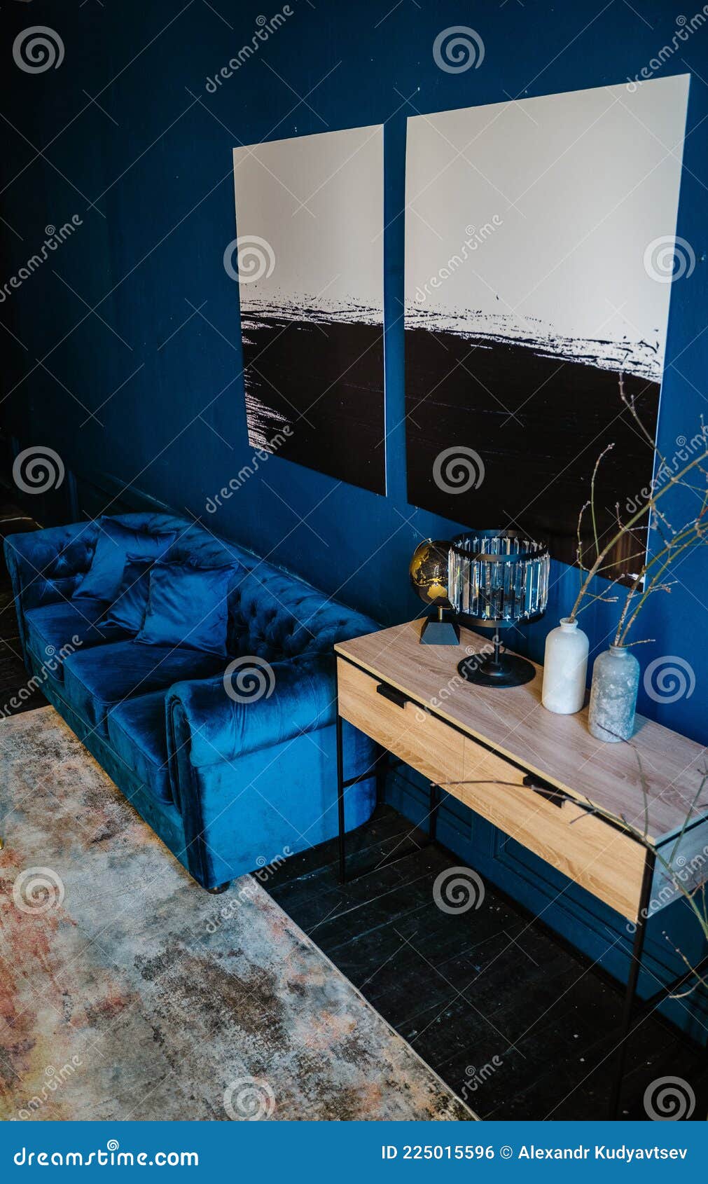 Modern Interior Design in the Loft Style Using Blue Color Stock Photo ...