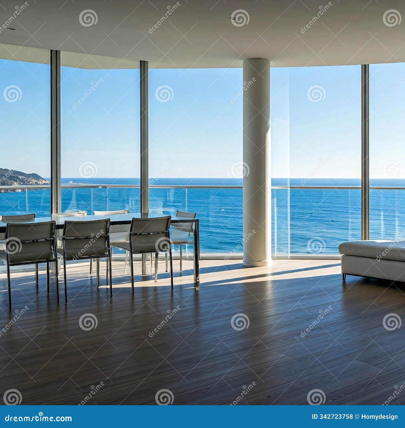 Modern Interior Design with Ocean View through Panoramic Window Stock ...