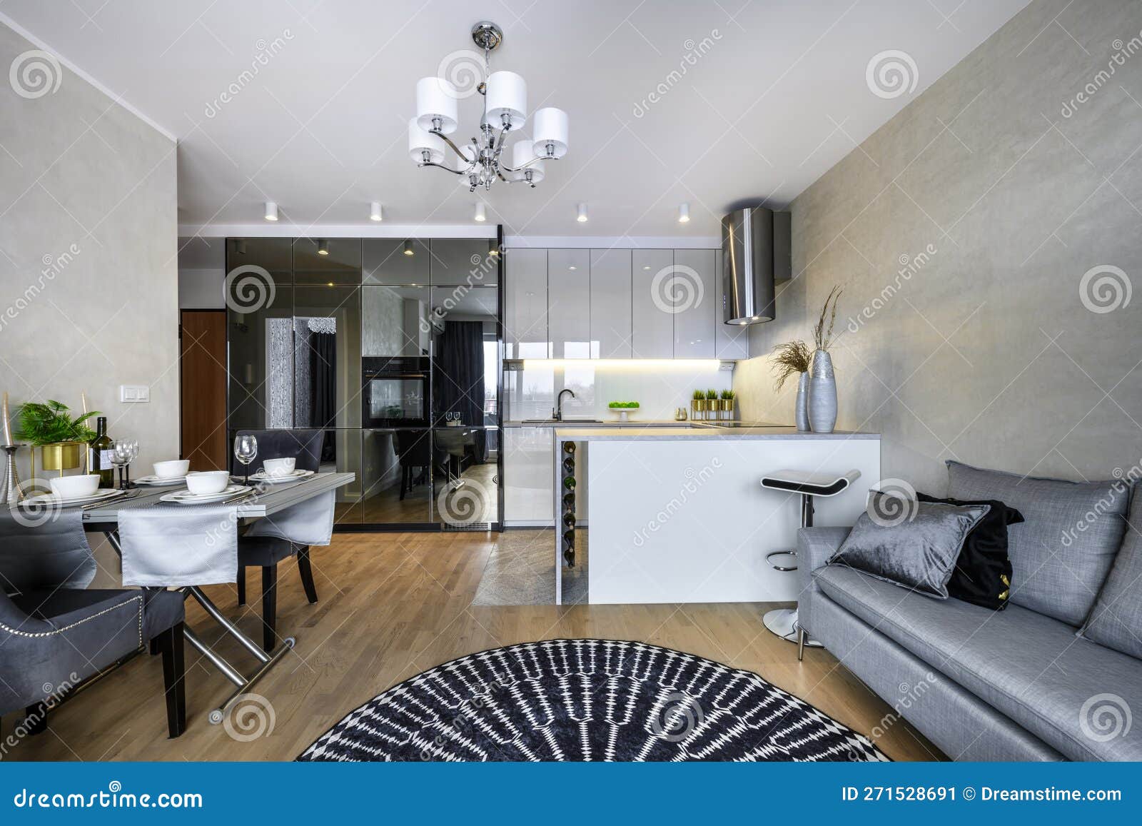 Modern Interior Design - Open Kitchen Stock Image - Image of lamp ...