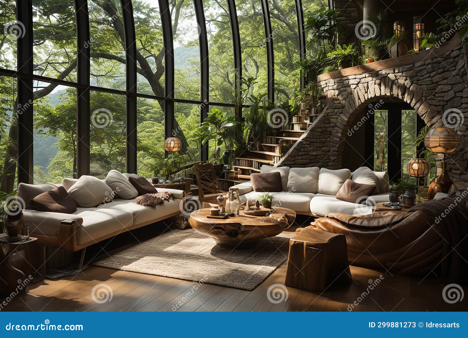 Modern Interior Design Room with Panoramic Windows Stock Image - Image ...