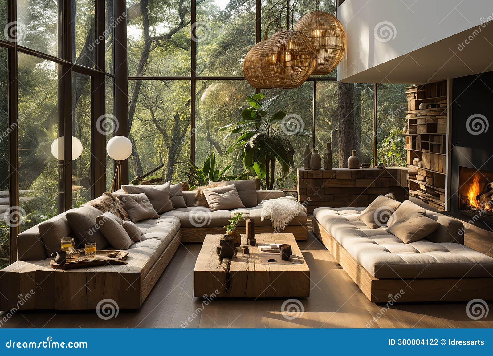 Modern Interior Design Room with Panoramic Windows Stock Photo - Image ...