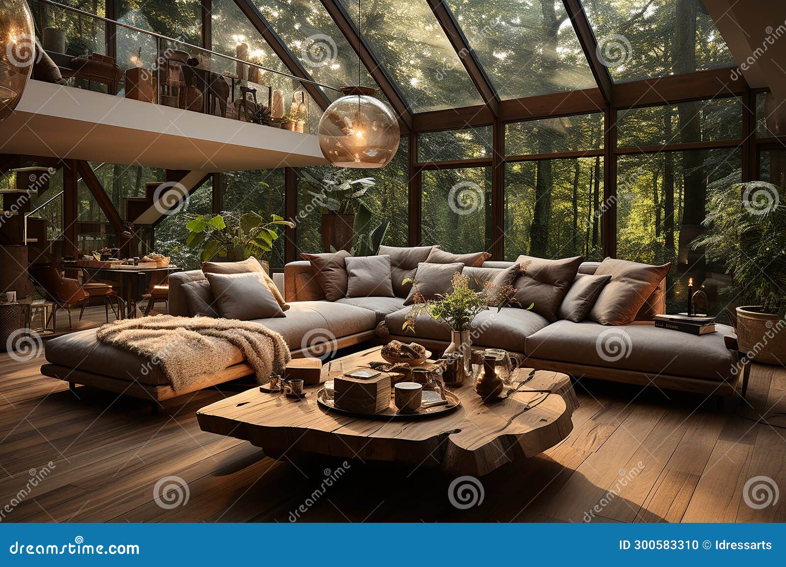 Modern Interior Design Room with Panoramic Windows Stock Photo - Image ...