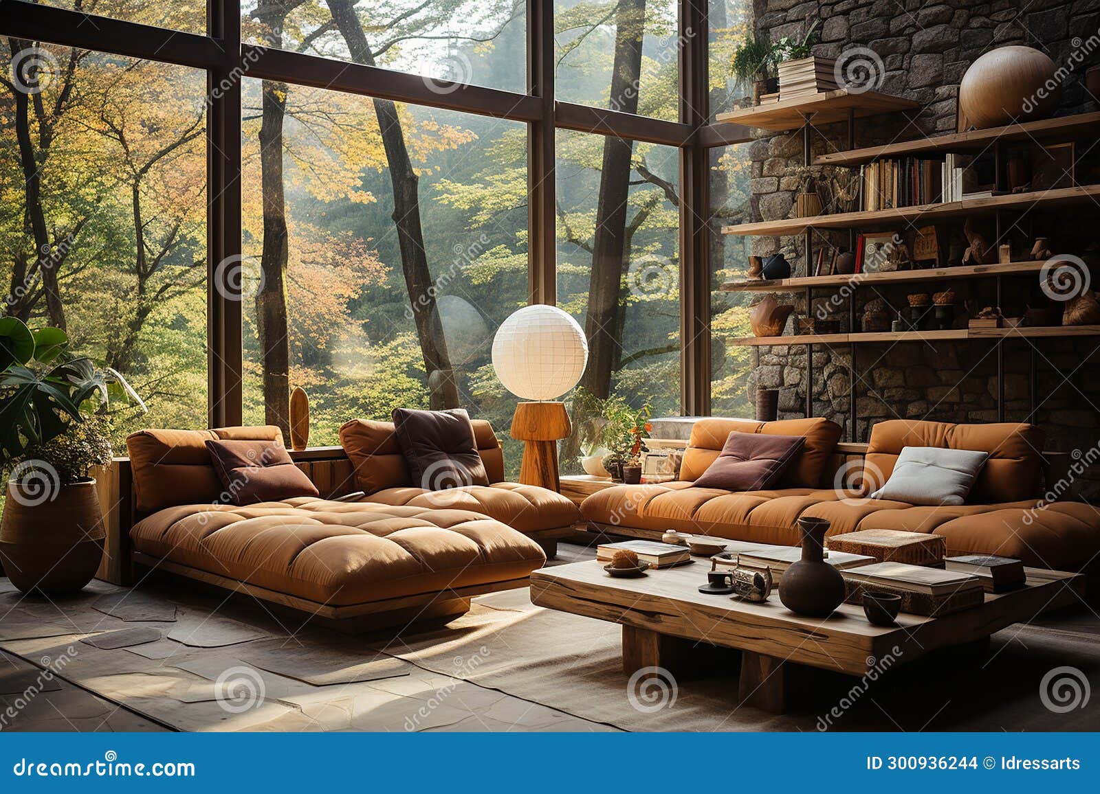 Modern Interior Design Room with Panoramic Windows Stock Photo - Image ...