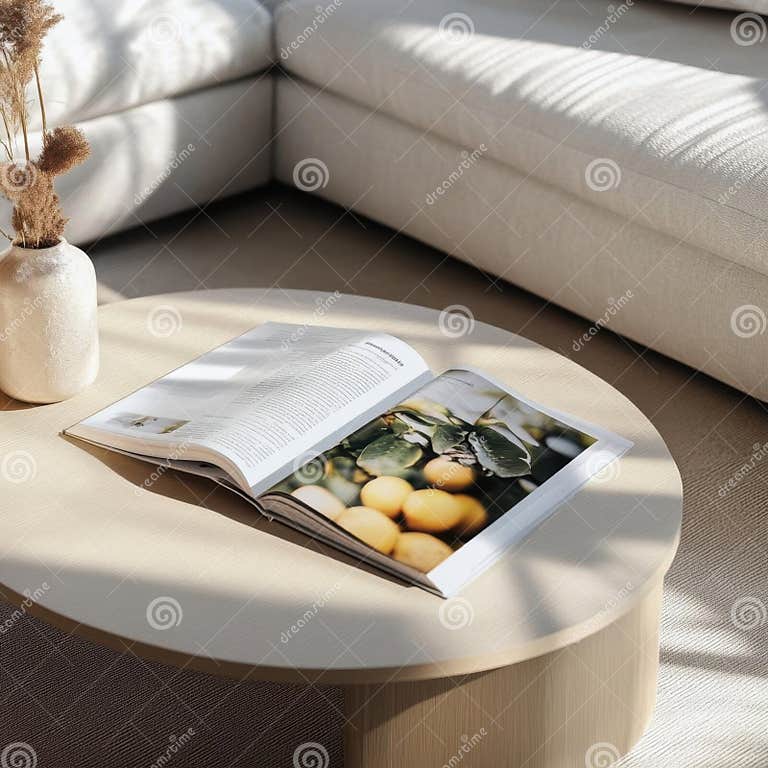 Modern Interior Design with Round Coffee Table and Magazine Stock ...