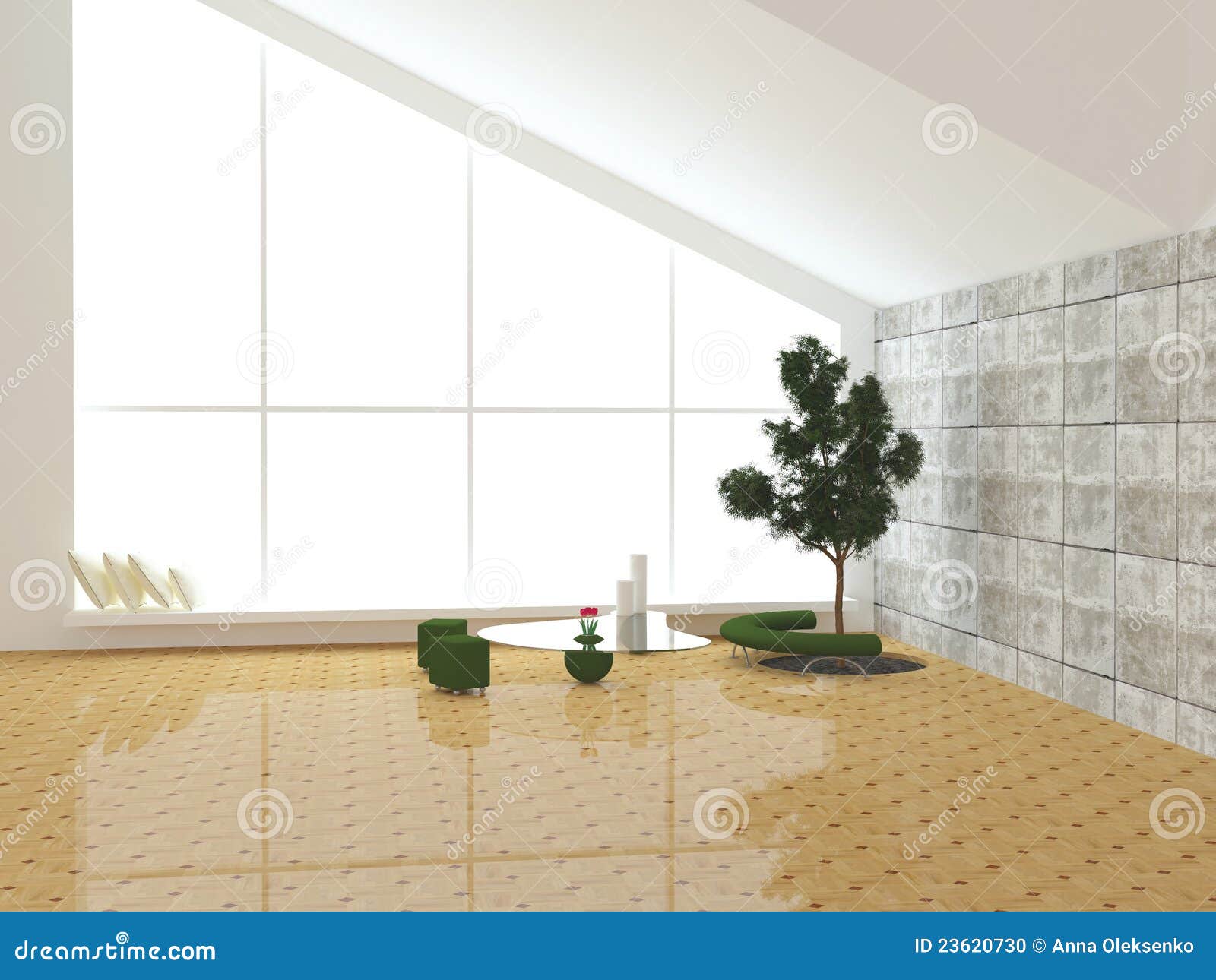 Modern Interior Design Scene with a Tree Inside. Stock Illustration ...