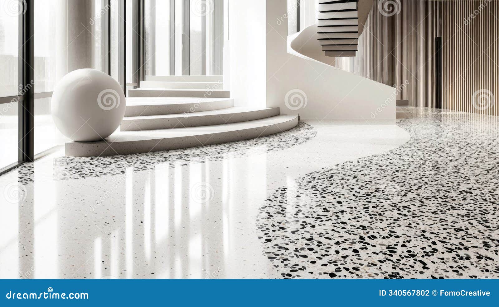 Modern Interior Design with White Sphere and Terrazzo Floor Stock ...