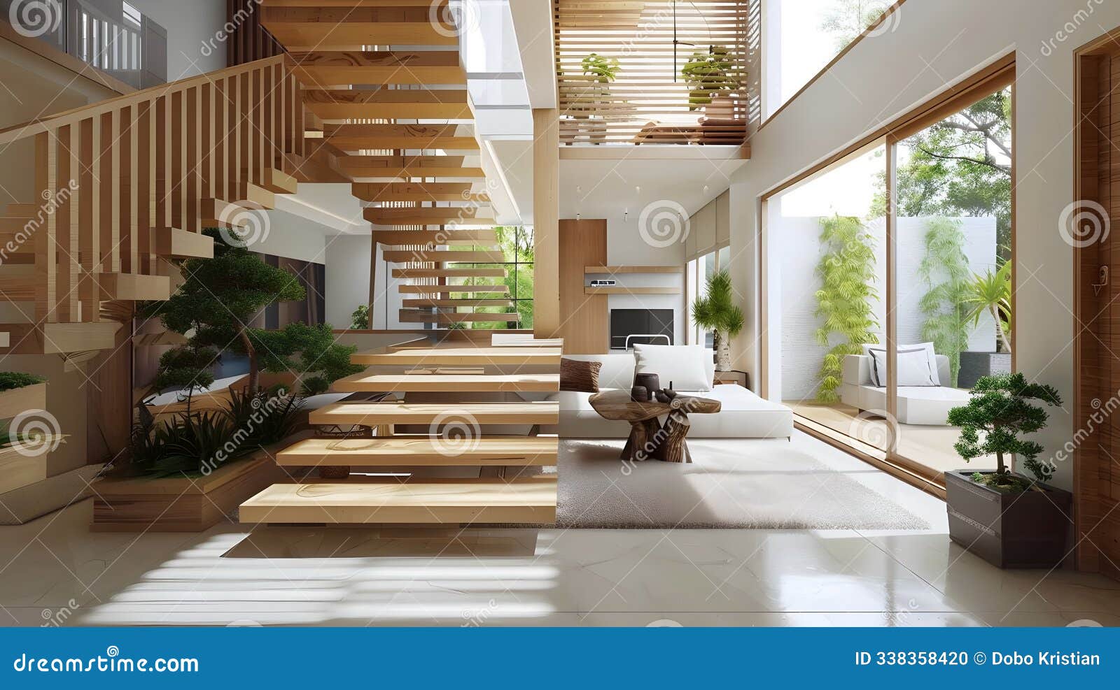Modern Interior Design Wooden Staircase Open Space Natural Light Stock ...