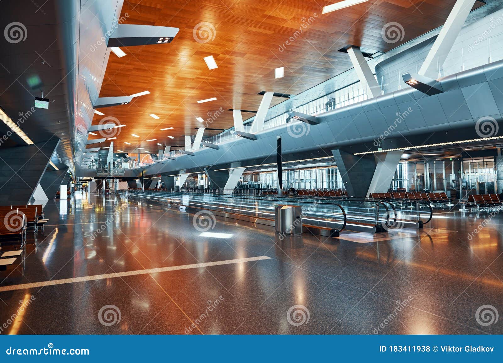 Modern Interior of Empty Airport Stock Photo - Image of airport, chair ...