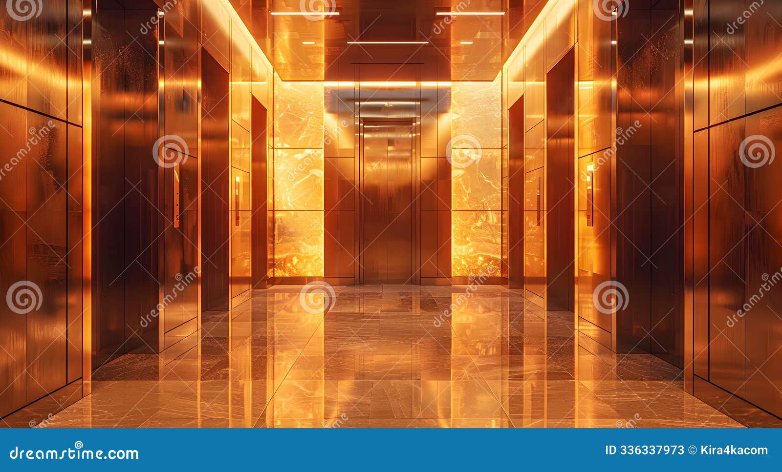 Modern Interior of Empty Elevator with Golden Light Stock Image - Image ...