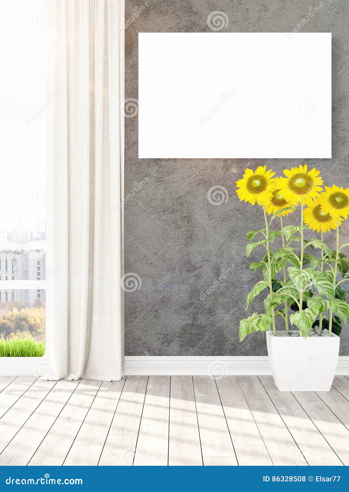 Modern Interior with Empty Frame . 3D Rendering Stock Illustration - Illustration of background ...