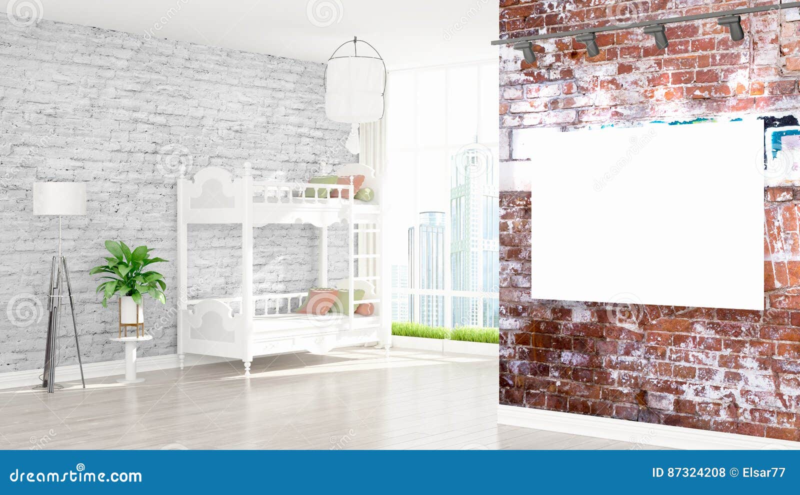 Modern Interior with Empty Frame . 3D Rendering Stock Illustration - Illustration of furniture ...