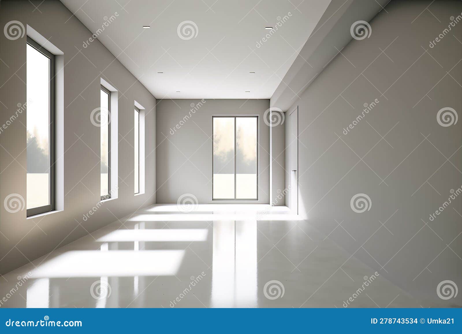The Modern Interior of an Empty Living Room with Large Windows Stock ...
