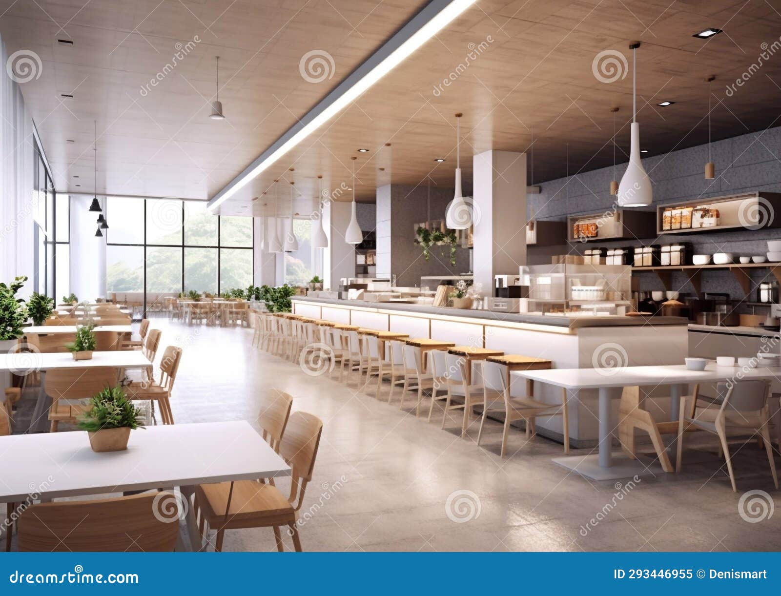 Modern Interior Food and Snack Cafeteria with Chairs and Tables.Empty ...