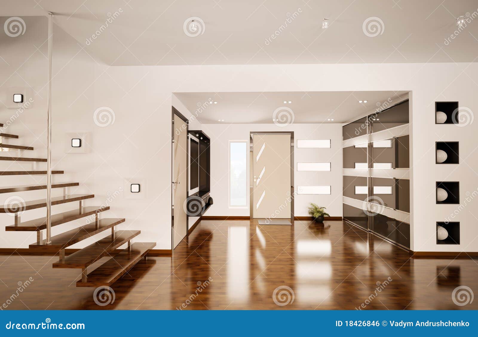 Modern Interior of Hall 3d Render Stock Illustration - Illustration of ...