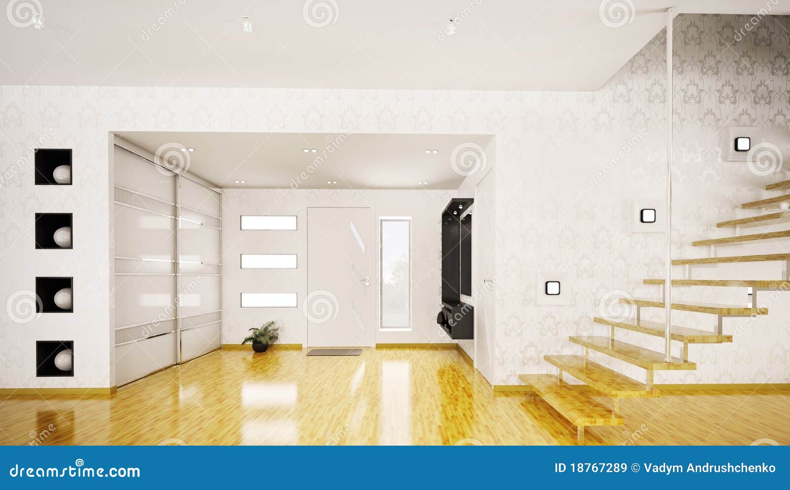 Modern Interior of Hall 3d Render Stock Illustration - Illustration of ...