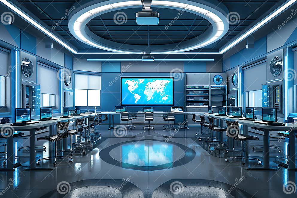 Modern Classroom Equipped with the Latest Technology and Screens. Stock ...