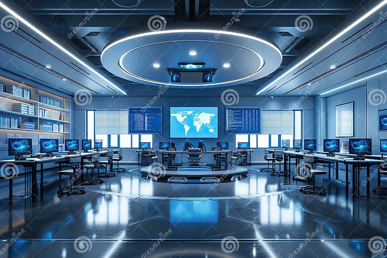 Modern Classroom Equipped with the Latest Technology and Screens. Stock ...