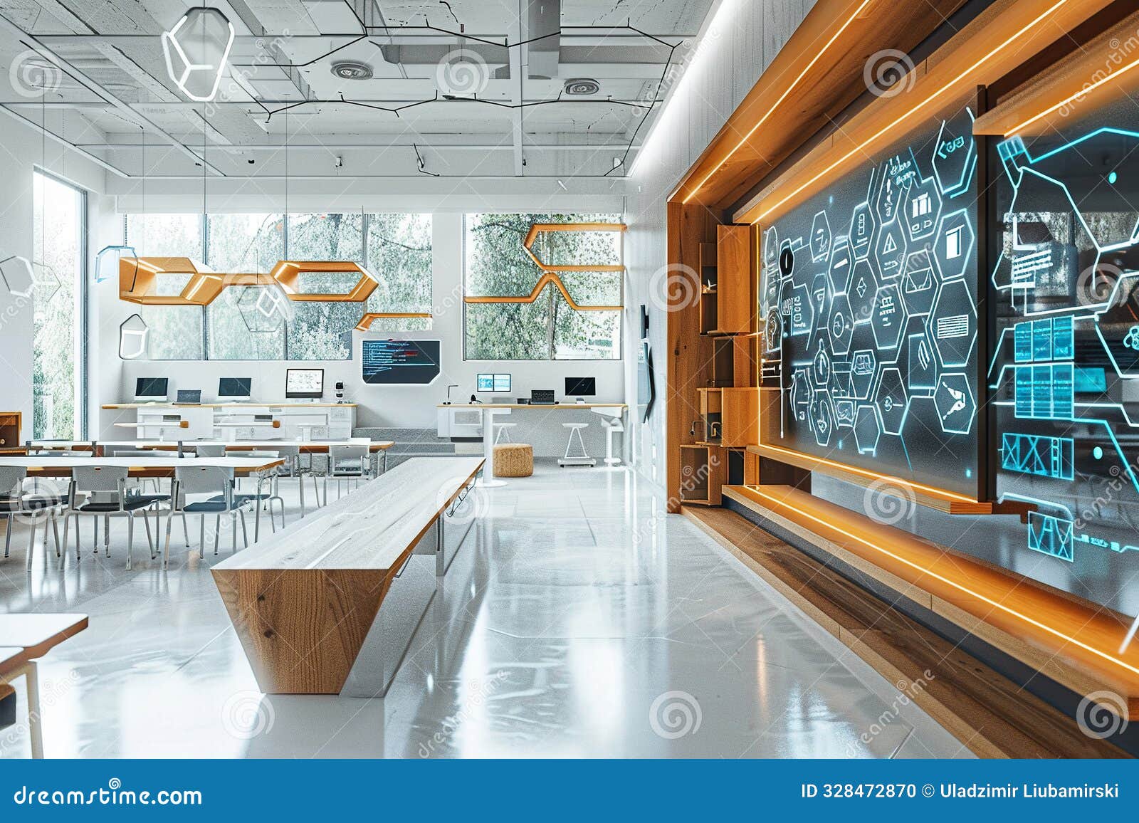 Modern Classroom Equipped with the Latest Technology and Screens. Stock ...