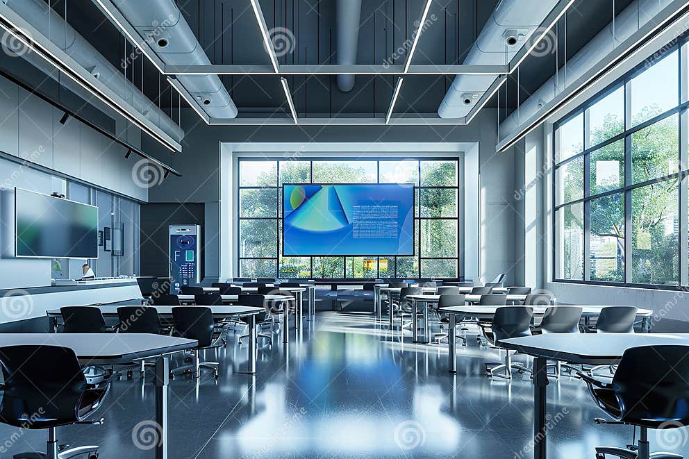Modern Classroom Equipped with the Latest Technology and Screens. Stock ...