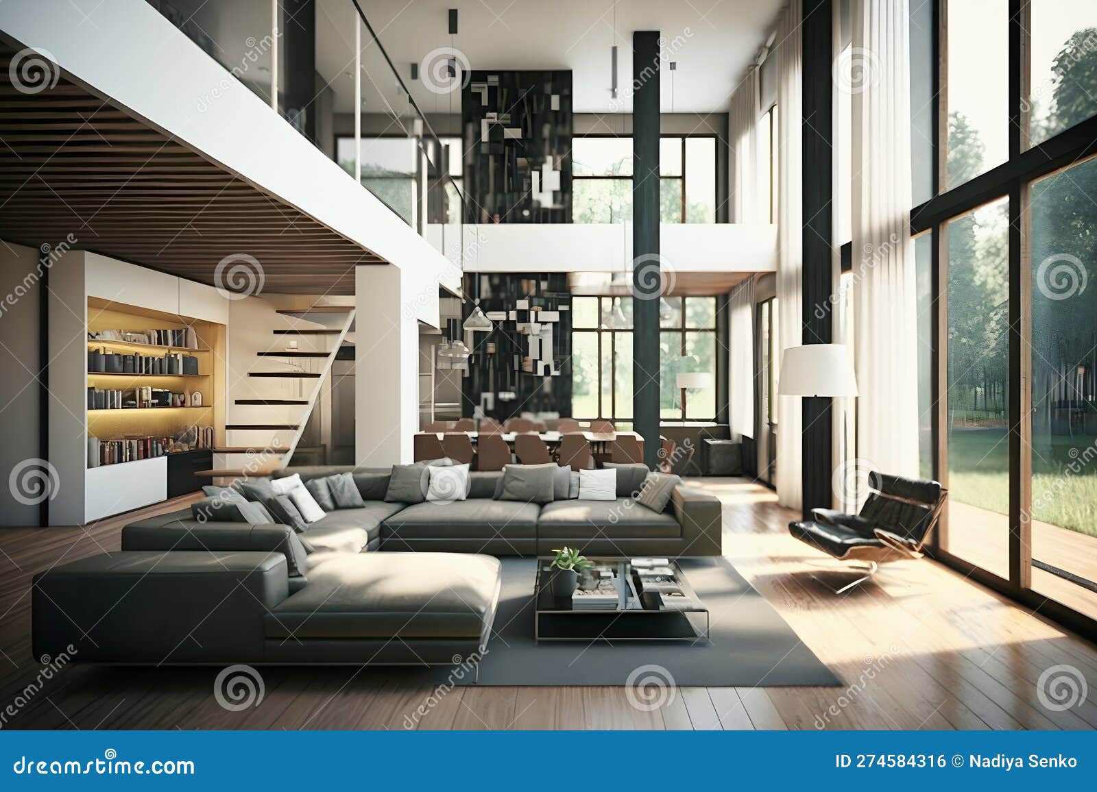 Modern Interior of Large Bright House Stock Illustration - Illustration ...