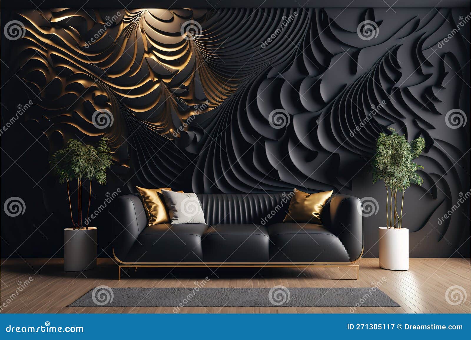 Modern Interior Living Room Design and Black Wall Pattern Texture ...