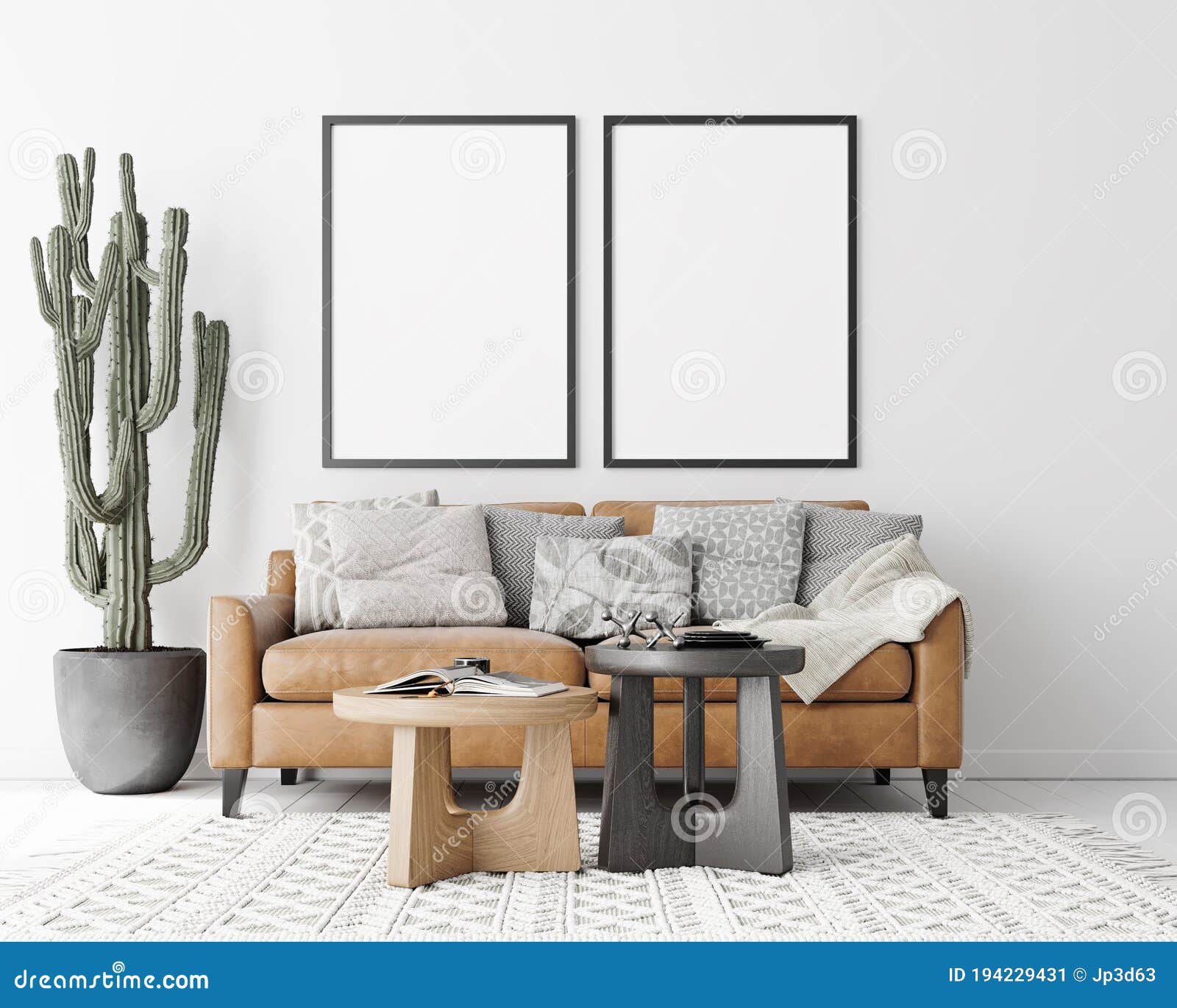 Modern Interior Living Room Poster Frame Mockup - 3d Illustration, 3d ...