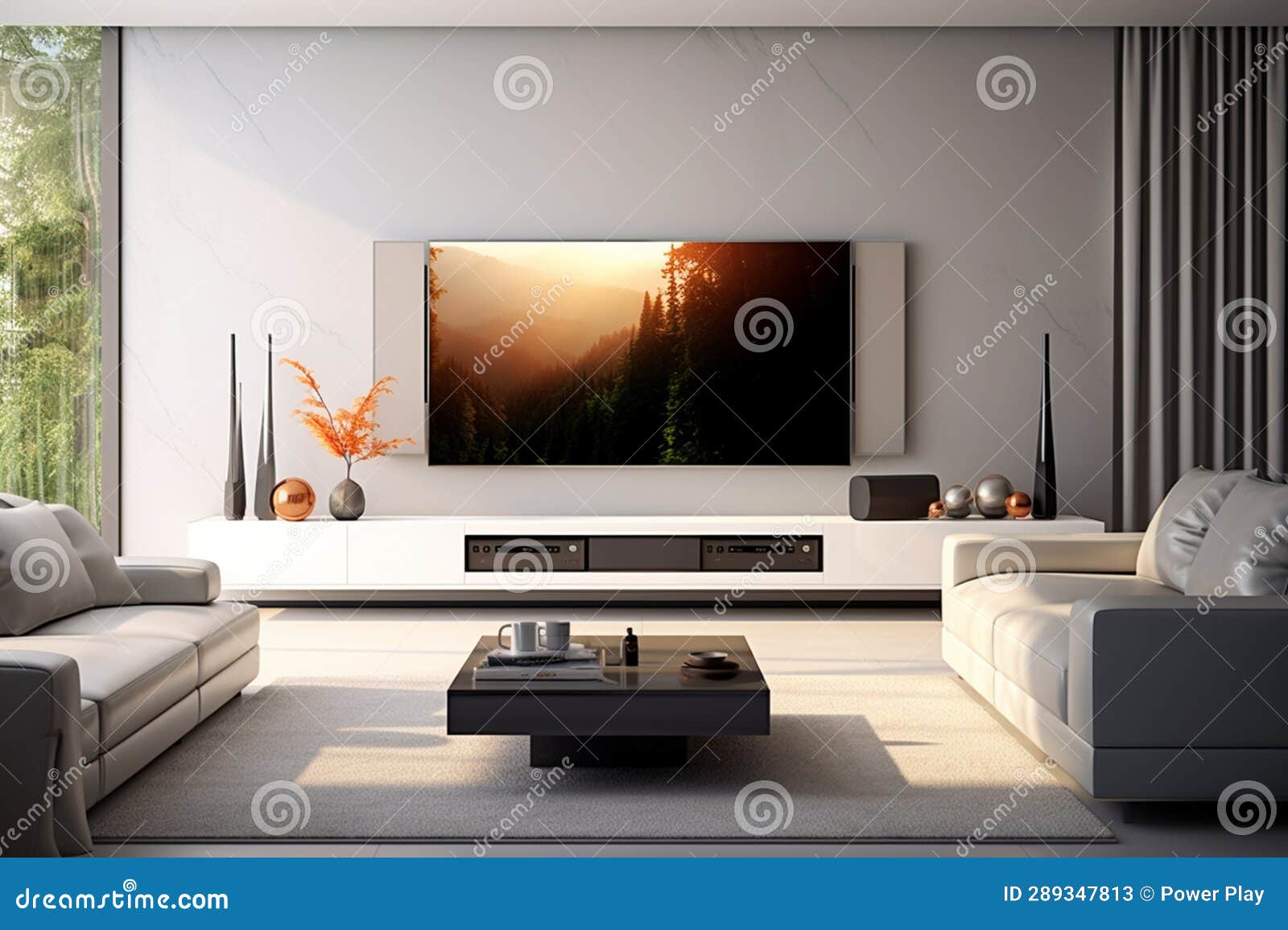 Modern Interior of Living Room with Tv Screen. 3D Rendering Stock ...