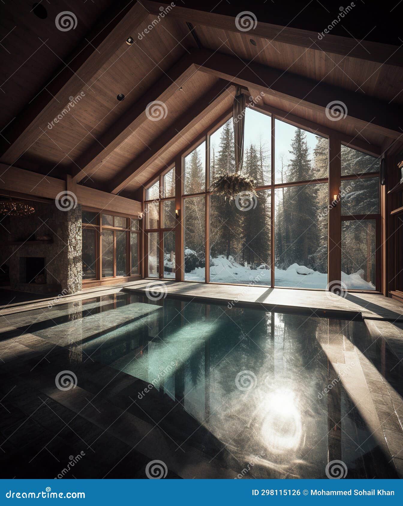 Modern Interior of Luxurious Swimming Pool Dark Themed Background Stock ...
