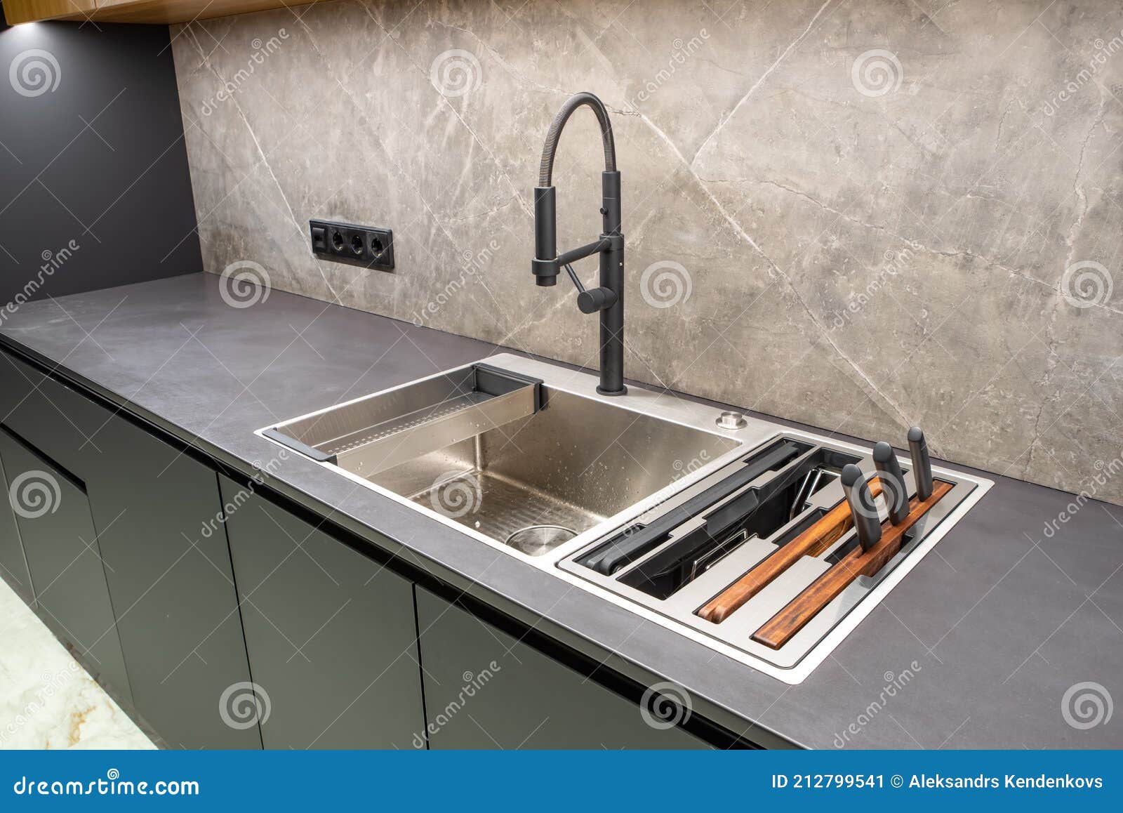 Modern Interior. Luxury Kitchen. Huge Sink. Built-in Elements Stock ...